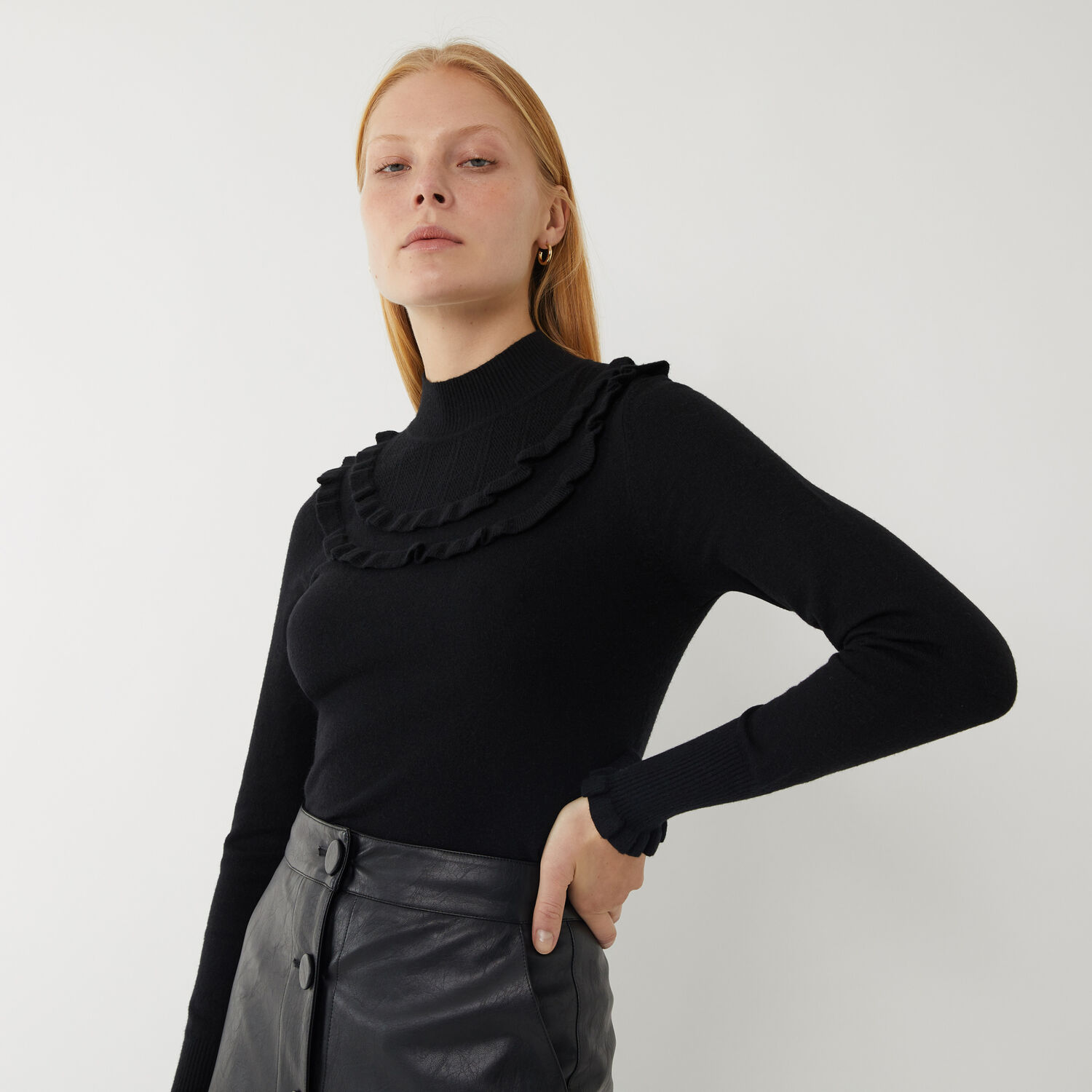 RUFFLE YOKE FUNNEL JUMPER - Hello! We are wt+